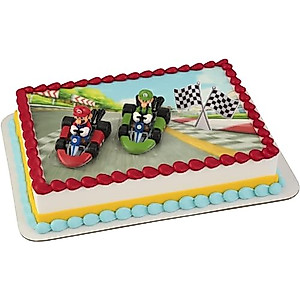 DecoSet® Mario Kart™ Cake Topper, 3 Piece Cake Decoration with Race Kart Toppers & Checkered Flag Decoration, Collectible Character Karts for Hours of Fun After the Party