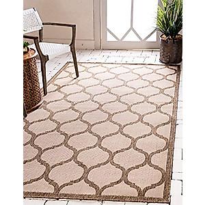 Unique Loom Trellis Collection Area Rug-Lattice Border Design, Moroccan Inspired for Indoor/Outdoor Décor, 2 ft 2 in x 3 ft, Brown/Beige
