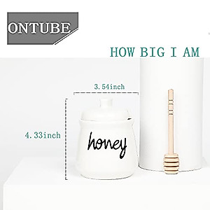Honey Jar with Dipper and Lid, Ceramic Honey Pot 12oz, White