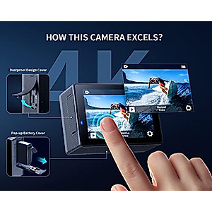 WOLFANG GA300 4K60FPS Action Camera 24MP Waterproof 40M Underwater Camera EIS Stabilization WiFi Wide Angle Helmet Camera (External Microphone, Remote Control, 2x1350mAh Batteries and Accessory Kit)