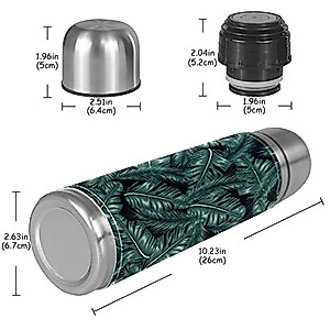 Stainless Steel Leather Vacuum Insulated Mug Tropical Plants Thermos Water Bottle for Hot and Cold Drinks Kids Adults 16 Oz