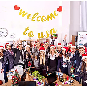 Vrogadso Welcome to USA America Banner Pre-Strung No DIY Rose Gold Glittery Aboard Party Decorations