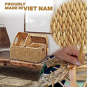 GaiaMade Water Hyacinth Storage Baskets with Lid, Wicker Baskets for Organizing and Storage, Set of 3 (1PC Large, 2PCS Medium, 1 Lid)