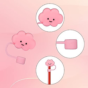 2pcs Cloud Straw Caps Covers for 0.3inch/8mm Diameter Straws, Pink Cute Silicone Straw Toppers Lids Dust-Proof Straw Tips Cover for Sippy Cups Straw Protector (Not Suitable for Stanley)