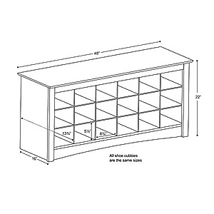 Atlin Designs 18 Cubby Shoe Storage Bench in White