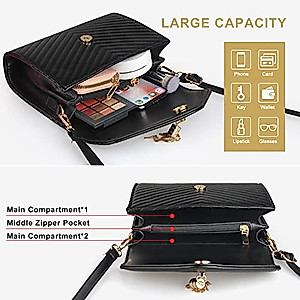 Black Leather Quilted Flap Crossbody Bag for Women - Perfect for Everyday Use, Best Cross body Purse Designer Shoulder Bag with Tassel