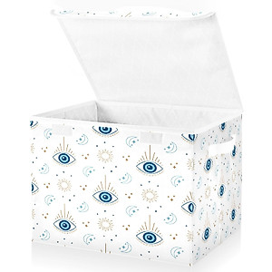 YETTASBIN Magic Evil Eye Storage Basket with Lid and Handles, Large Collapsible Fabric Storage Bins Sturdy Storage Organizer for Shelves, Closet, Bedroom, School, Office, Home Decor