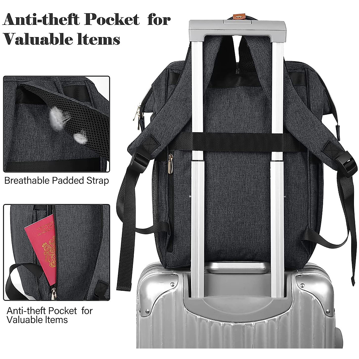 RJEU Backpack for Women, Anti Theft Slim Durable Travel Laptop Backpack with USB Charging Port, Water Resistant College School Backpack Fits 15.6 Inch Notebook, Black