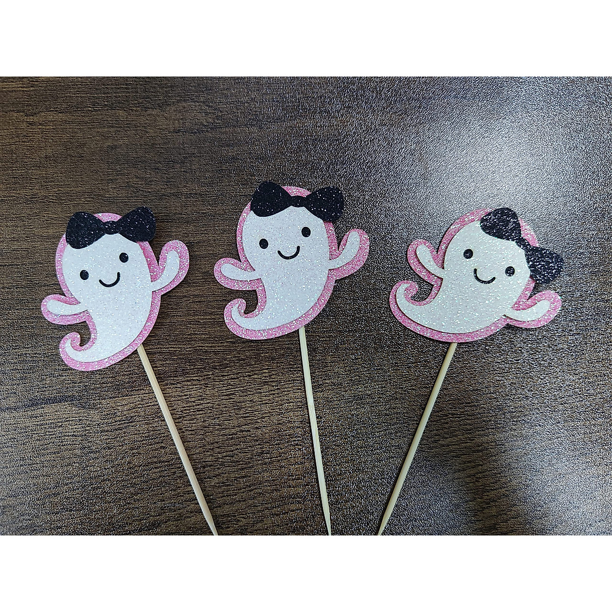 Ghost Cupcake Toppers Pink Glitter, Halloween Ghost Baby Shower Cupcake Toppers Ghost Food Cupcake Picks for Pink Halloween Baby Shower Birthday Party Cake Supplies - 24Pcs