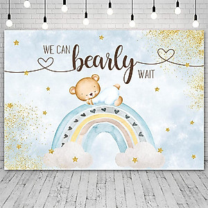 AIBIIN 7x5ft Bear Baby Shower Backdrop for Boy Rainbow Stars Clouds Gold Dots Blue Photography Background Baby Shower Party Deacorations Banner Photo Booth Studio Props