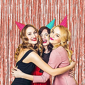 BTSD-home Rose Gold Foil Fringe Curtain, Metallic Photo Booth Backdrop Tinsel Door Curtains for Wedding Birthday Bridal Shower Baby Shower Bachelorette Christmas Party Decorations(4 Pack, 8ft x 3ft)