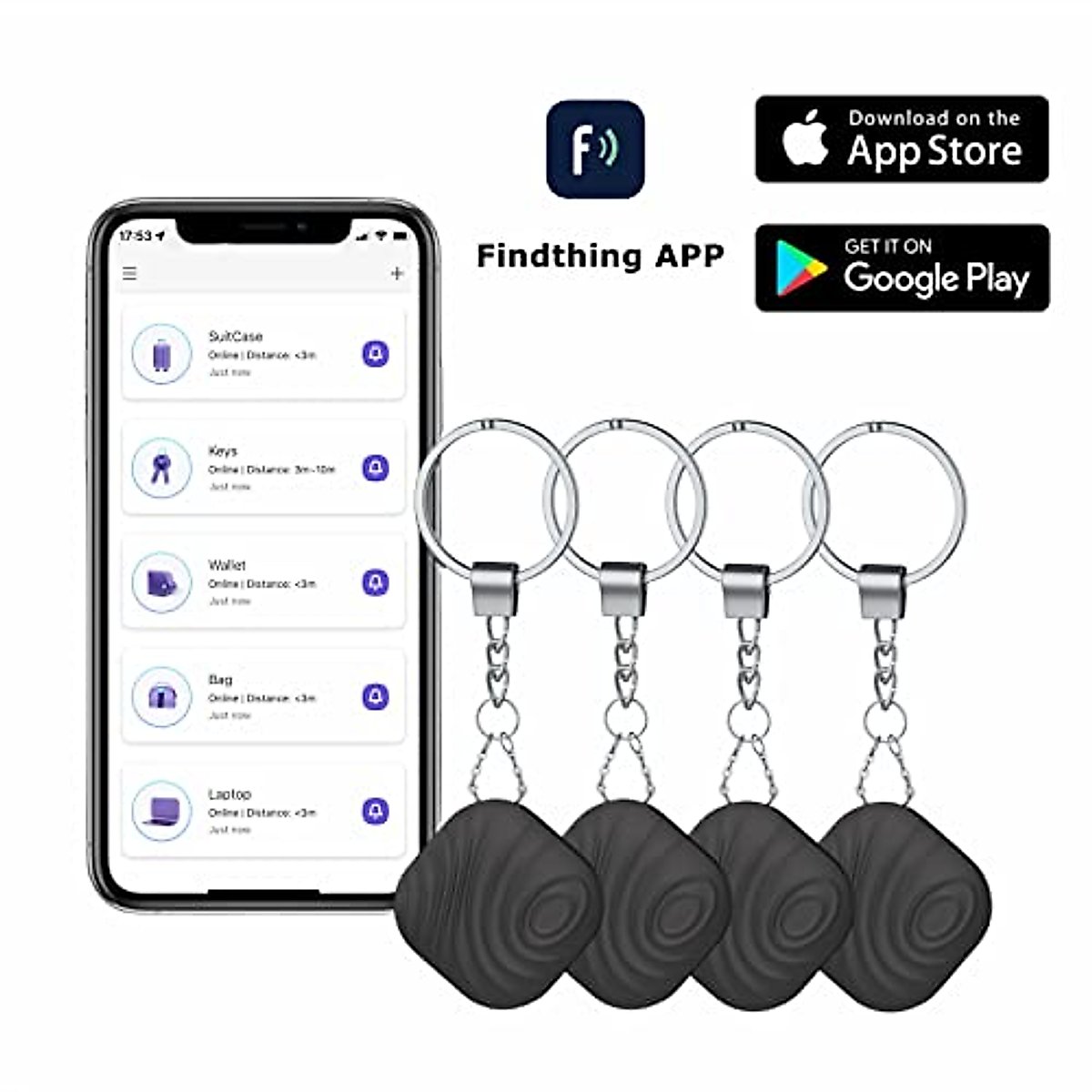 Nutale Key Finder, Bluetooth Tracker Item Locator with Key Chain for Keys Pet Wallets or Backpacks and Tablets, Batteries Include (Black, 4 Pack)
