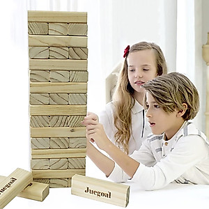Juegoal 54 Piece Giant Tumble Tower, Wooden Block Game with Gameboard, Canvas Bag for Outdoor Yard Playing,6.9 x 6.9 x 24 Inches