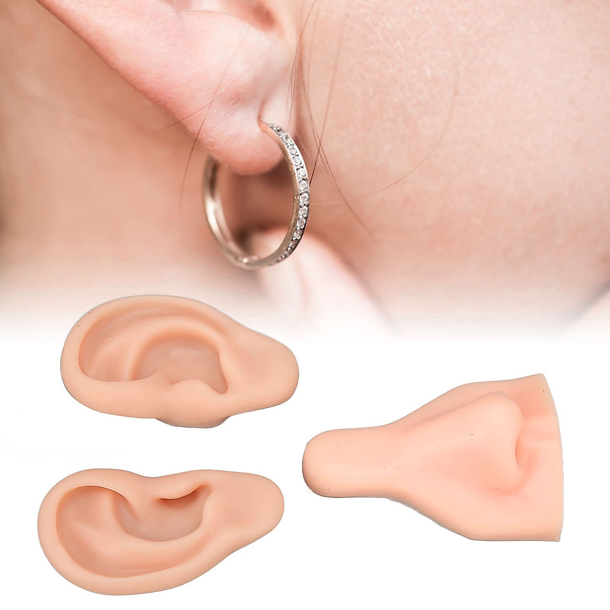 Silicone Ear,Reusable Silicone Nose Model,Piercing Practice Supplies,Displays Tool for Jewelry (Light Skin Color)