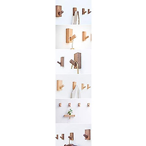 Gullor 2 PCS Natural Wooden Coat Hooks, Wall Mounted Wall Hook Rack, Decorative Craft Clothes Hooks - Black Walnut