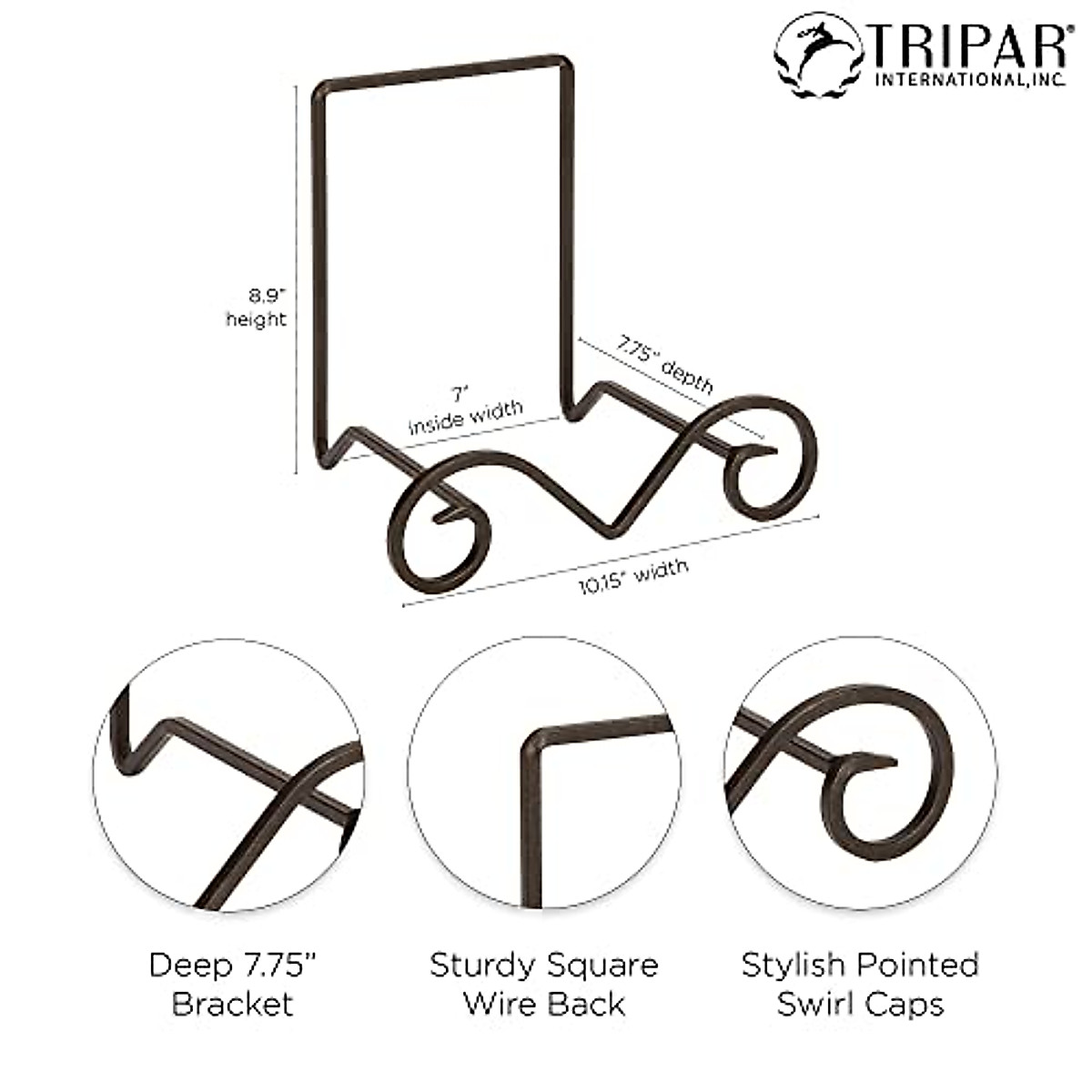 TRIPAR 9" Large Black Metal Scroll Display Rack Easel for Bowls, Platters, Cookbooks, Plates, and Artwork