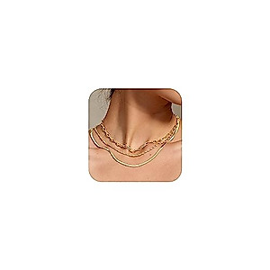 Tewiky Layered Gold Necklace for Women Trendy 14K Real Gold Plated Chain Choker Necklace Set for Women Gold Jewelry for Women Waterproof Chunky Herringbone Cuban Link Paperclip Rope Necklace Gift