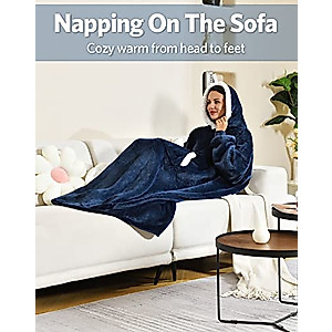 ZAKUN Oversized Wearable Blanket Hoodie,Unisex Thick Long Blanket Hoodie for Women,Cozy Giant Fleece Lounging Hoodie Blanket