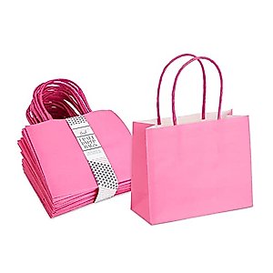 Sparkle and Bash 50 Pack Mini Pink Gift Bags with Handles, Bulk Kraft Party Favor Bags (6 x 5 x 2.5 In)