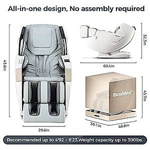iBooMas SL Track Massage Chair, AI Voice Massage Chair Zero Gravity Full Body with Back and Foot Heating,Thai Stretching,Shortcut Key,Auto Scan,Negative Ions,Foot Rollers(White) R8603