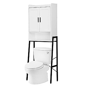 Over The Toilet Storage Cabinet, Bathroom Organizer Shelf, Toilet Storage Rack with 2 Curtained Doors for Bathroom Washroom…