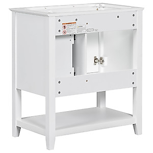 30" Bathroom Vanity Without Sink Top, Solid Wood Bathroom Storage Cabinet Bath Vanity with Two Tiers Drawer and Soft Closing Doors White Without Sink