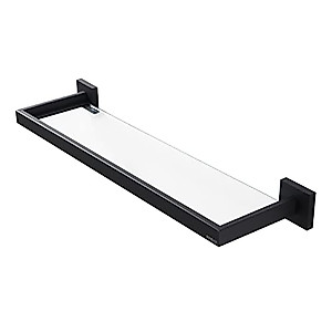 BUVELOT Bathroom Shelf,22.32 Inch Large Glass Shelf, 8mm Extra Thick Tempered Clear Glass Shelves Modern Rectangular,Matte Black,071090-MB