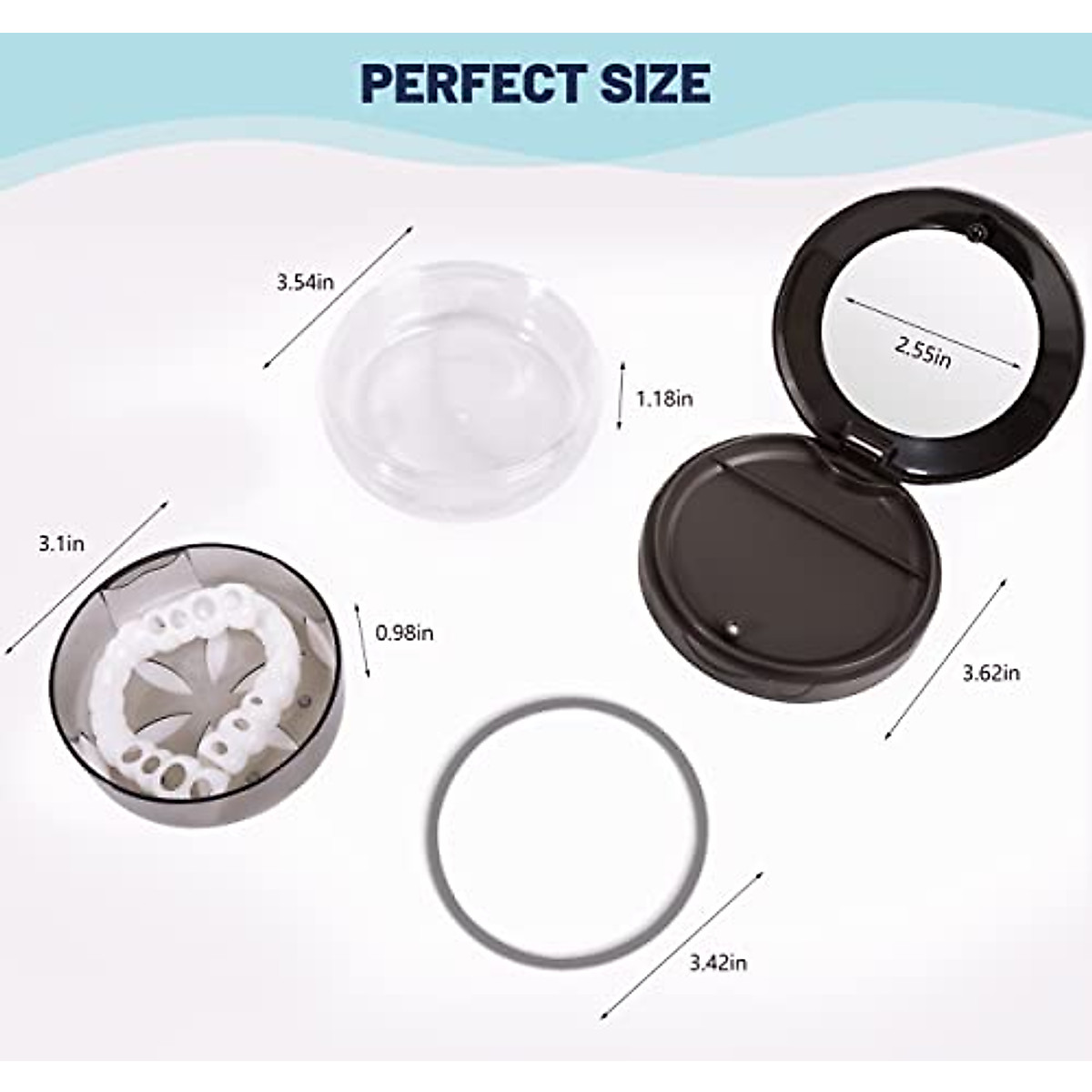 Uouovo Denture Cup Retainer Case, Definitely No-Leak, Denture Bath Case, Denture Case, Retainer Cleaning Box for Traveling, Denture Cup with Strainer & Mirror (Grey)