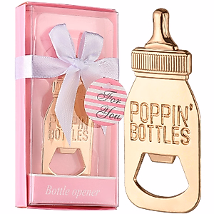 12pcs Baby Shower Return Gifts for Guest Supplies Poppin Baby Bottle Shaped Bottle Opener with Exquisite packaging Wedding Favors Party Souvenirs decorations by WeddParty(Pink)