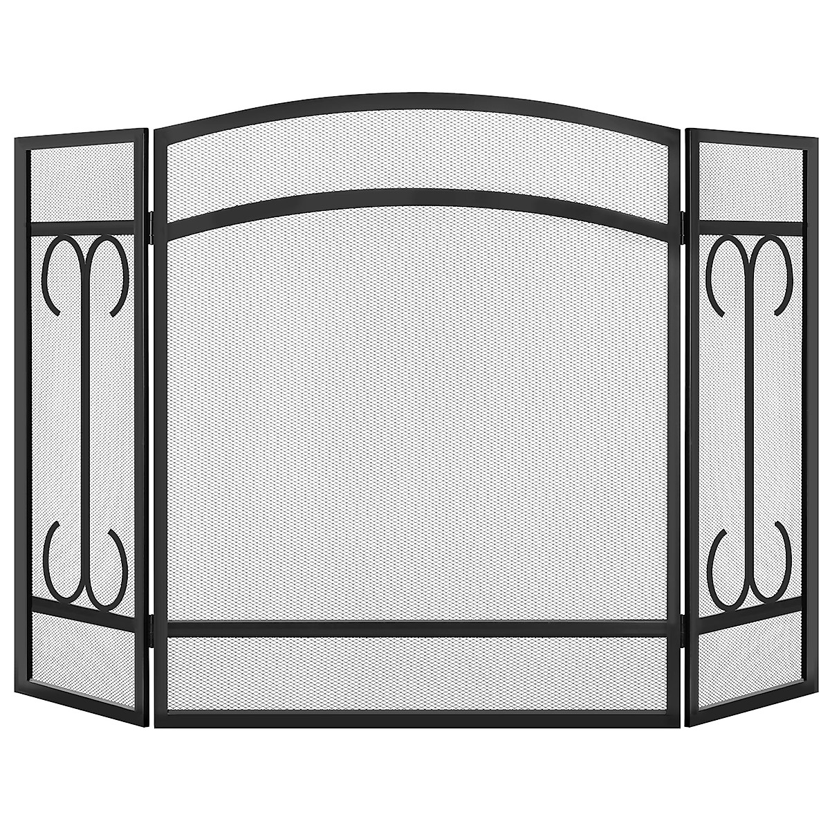 Gtongoko 3 Panel Fireplace Screen 48" W x 29" H Modern Wrought Iron Decorative Large Fire Spark Guard Grate Heavy Duty for Living Room Home Outdoor Decor - Black