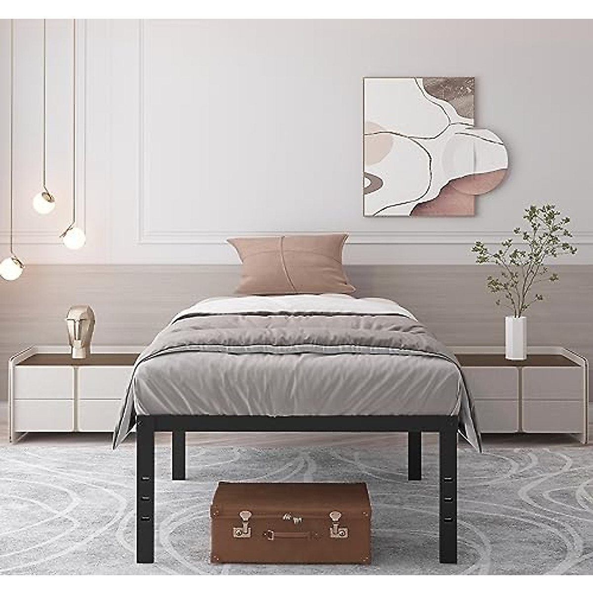 caziwhave Twin Bed Frame 14 Inch High Max 3500 lbs Heavy Duty Metal Mattress Foundation Platform Sturdy Steel Slat Support Twin Size No Box Spring Needed Easy to Assembly Noise Free Non Slip