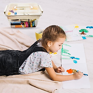 XUDAUP Plastic Storage Boxes with Removable10 inch Crafts Organizer Box Bin with Handle Container Latching Organization for Toys,Stationery,Beads,Sewing Supplies Clear white