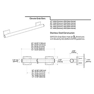 Gatco 942 Elevate 18" L Grab Bar, Chrome/Stainless Steel ADA Compliant Safety Grab Bar
