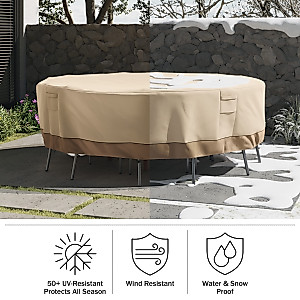 Pure Garden Round Outdoor Table Cover - 94in Heavy-Duty 600D Polyester Canvas with UV 50+ and Waterproof Backing - Patio Furniture Covers (Beige)