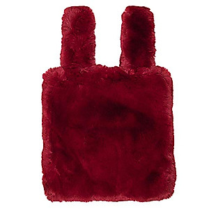 Me Plus Soft Faux Fur Pull Through Strap Slouchy Wrist Fashion Tote Bag (Burgundy)