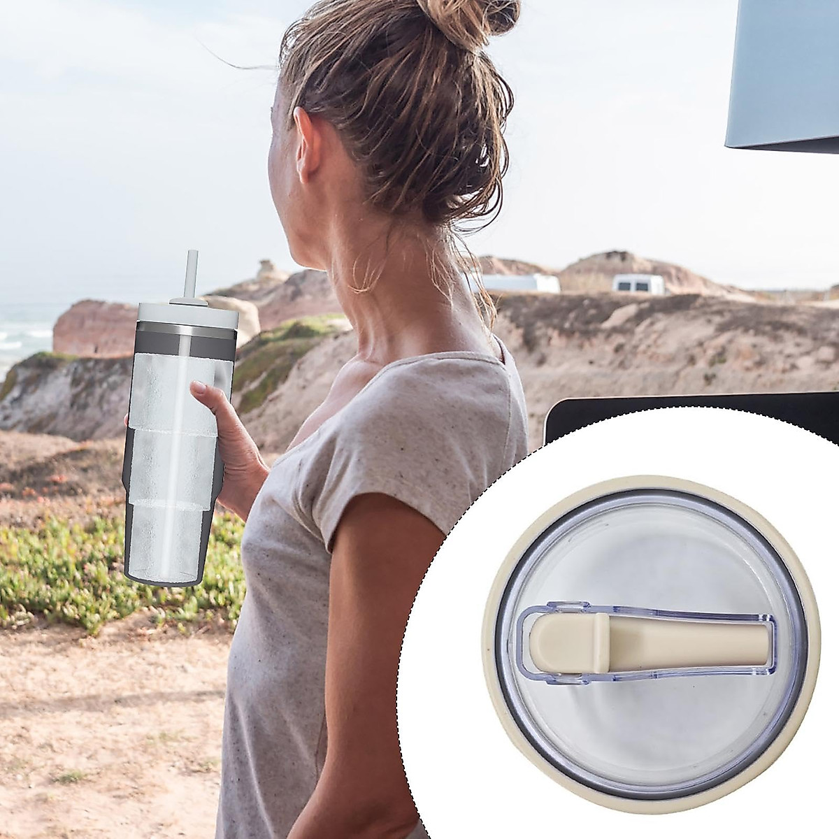 40 OZ Tumbler Lid Replacement Fit for Stanleys Cup, Clear Replacement Lids Fit for Stanleys Travel Tumbler, Spill Proof Splash Resistant Sliding Covers for Stanleys Tumbler and More Mugs