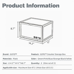 GOTO 2 Packs of Macaron Shoe Storage Boxes, Clear Plastic Side Opening Shoe Box, Stackable Shoe Organizer, Multi-function Storage Box, Sneaker Display Case Fit Up To US Male Size 13 (BLUE)