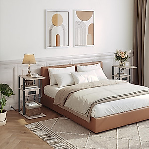 HOOBRO C Shaped End Table with Charging Station, Small Side Table with 2 USB Ports and Outlets, TV Tray Table, Couch Table for Small Spaces, Living Room, Bedroom, Greige and Black BG62USF01