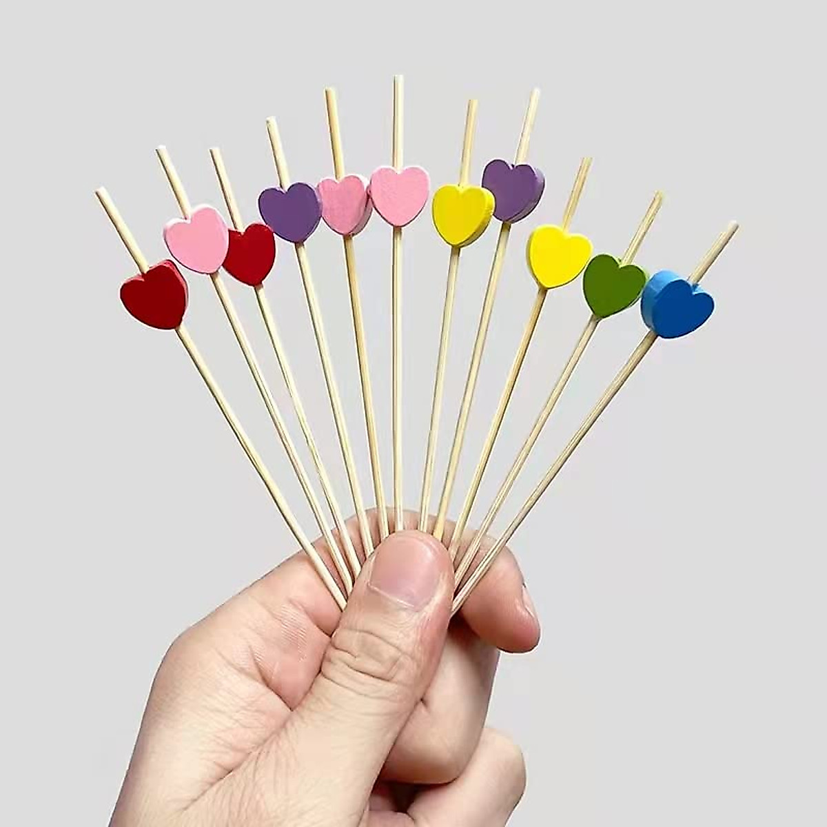 100 Pack Fruit Toothpicks, Heart-Shaped Bamboo Cocktail Picks, Natural Bamboo Toothpicks for Appetizers Fruit Cake Dessert Barbecue Snacks Sandwiches (Multicolor)