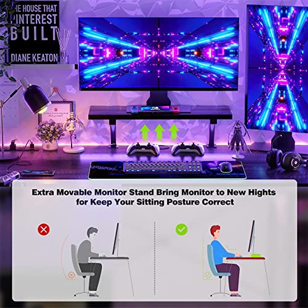 Aheaplus L Shaped Desk with Outlet and USB Charging Ports, L-Shaped Desk with Storage Shelves Reversible Corner Computer Desk 2 Person Long Table with Monitor Stand Gaming Home Office Desk, Oak