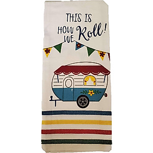 Bundle of 2 Camper Themed Kitchen Tea Towels, This Is How We Roll And The Adventure Begins
