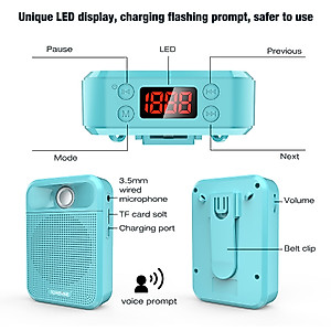 Voice Amplifier, Towevine Portable Rechargeable Microphone Speaker with Headset and Waistband for Teachers, Classroom, Singing, Coach, Training, Presentation, Tour Guide - Blue