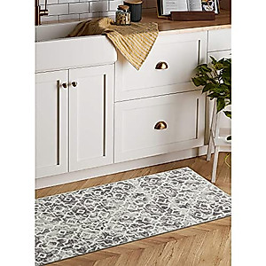 Wonnitar Moroccan Washable Area Rug - 2x3 and 2x4.3 Grey Distressed Entryway Kitchen Rug Non-Slip Modern Geometric Trellis Throw Rug Faux Wool Indoor Floor Carpet for Bedroom Bathroom Laundry