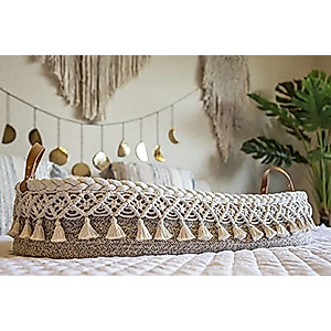 Aumterra Baby Changing Basket with Pad and Safety Straps - Luxury Macrame Design/Baby Moses Baskets/Boho Baby Decor/Baby Shower Gifts/Includes Diaper Caddy, Carry Bag and Waterproof Pad