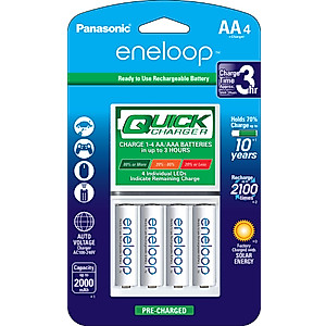 Eneloop Panasonic BK-3MCA24/CA AA 2100 Cycle Ni-MH Batteries 24 Pack & Panasonic K-KJ55MCA4BA Advanced Individual Battery 3 Hour Quick Charger with 4 AA Rechargeable Batteries, White