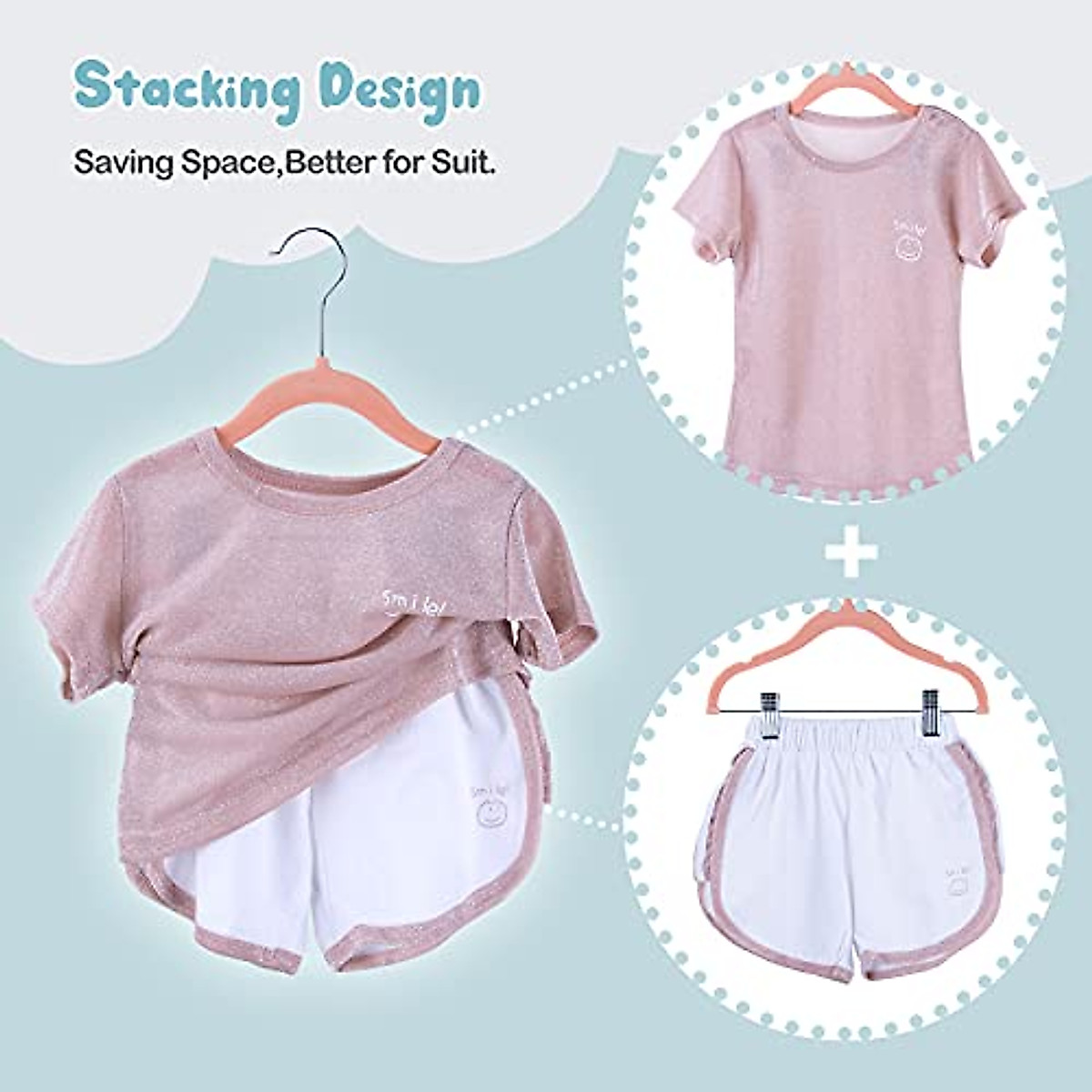 IEOKE Baby Velvet Hangers with Clips, 20 Pack Kids Hangers Non Slip Pants Hangers for Kids Skirt Pants and Baby Clothes Coat Ultra Thin Space Saving Felt Hangers with Adjustable Clips(20, Pink)