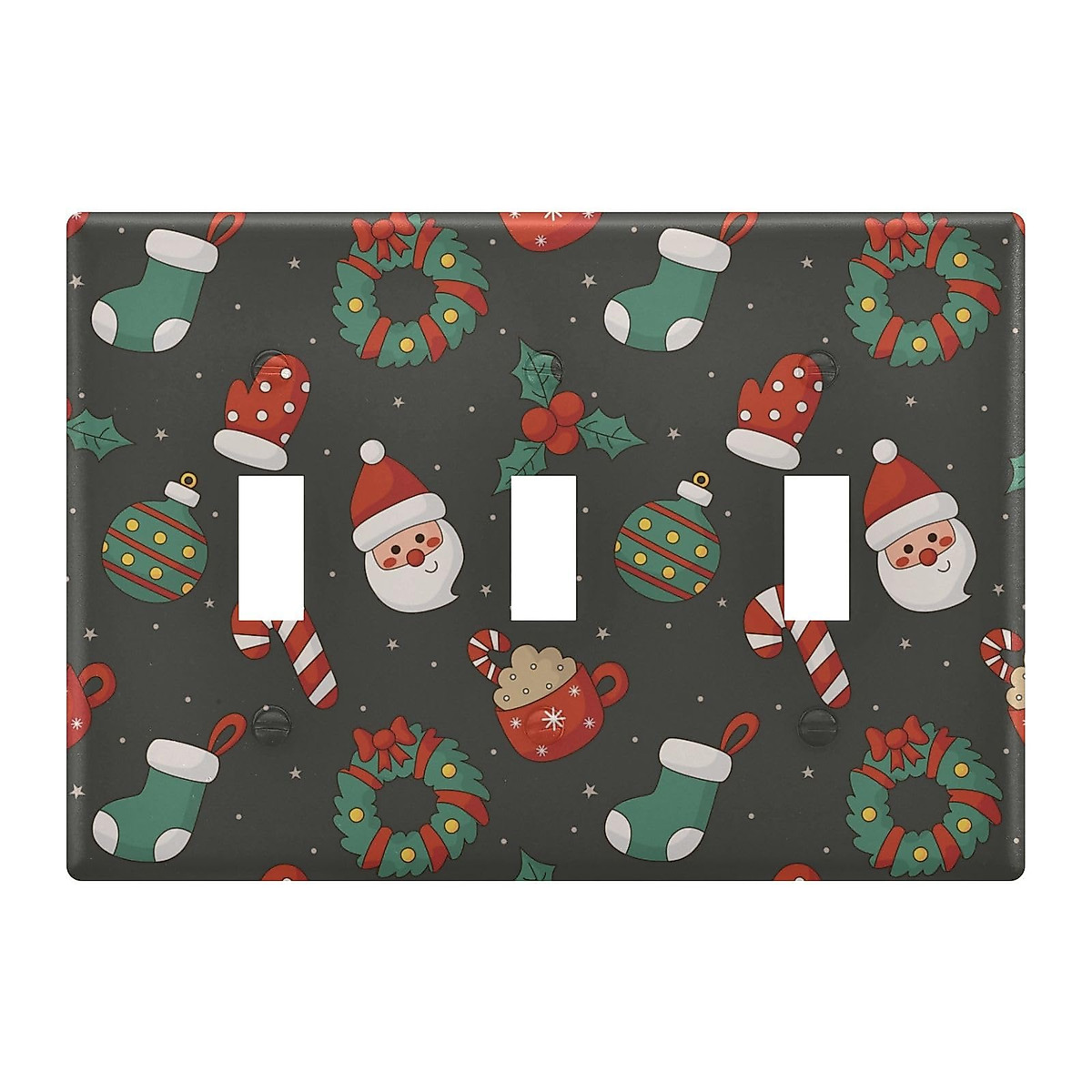 FJDENG Christmas Santa Claus Light Switch Cover,PC Decorative Double Toggle Switch Plate Covers Standard Size 1 Gang,4.56 x4.48 Inch