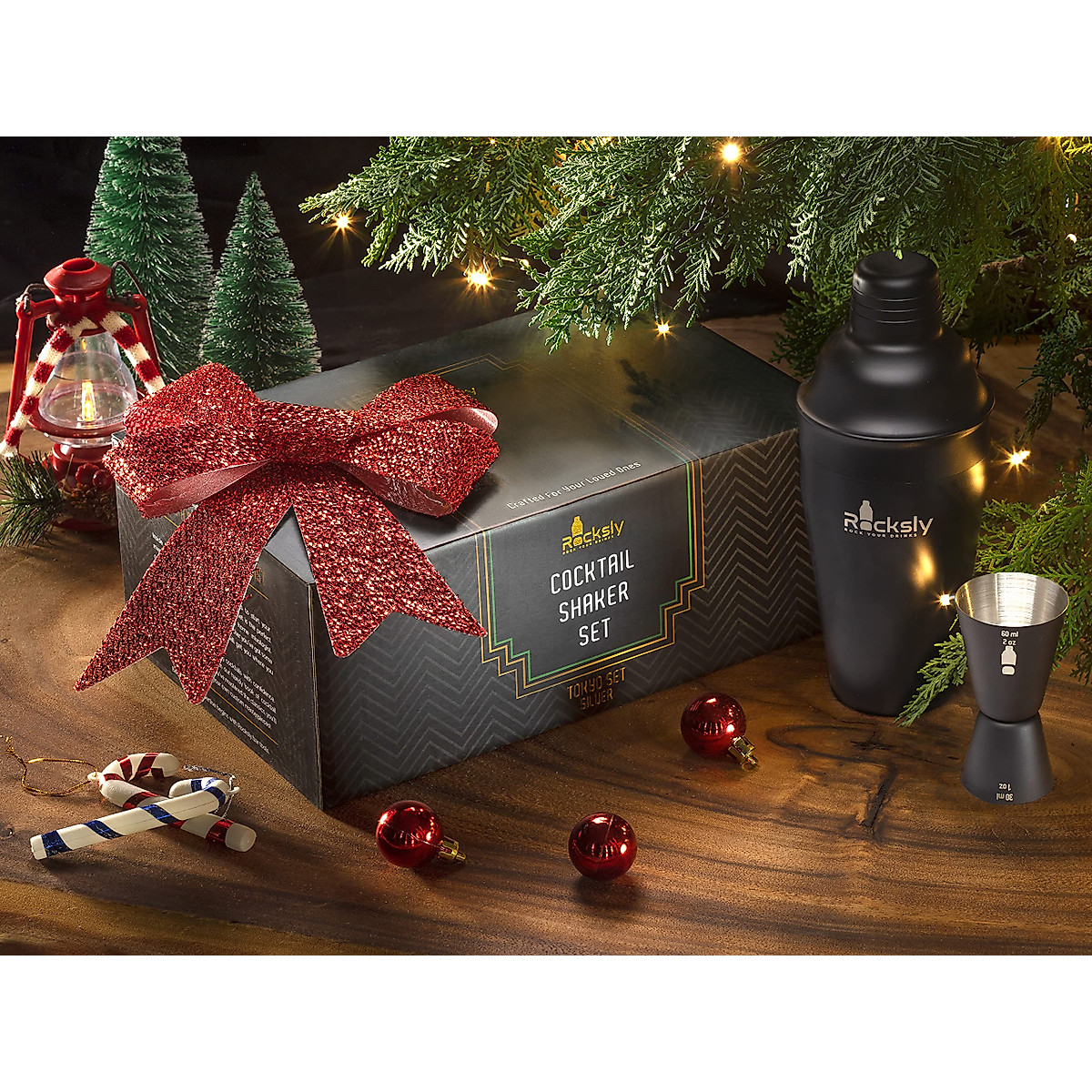 ROCKSLY Mixology Bartender Kit and Cocktail Shaker Set for Drink Mixing | Mixology Set with 6 Bar Set Tools and Bamboo Stand Makes It The Perfect Home Cocktail Kit | Complete Bartender Kit (Black)