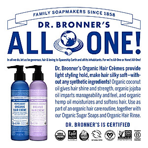 Dr. Bronner's - Organic Hair Crème (Lavender Coconut, 6 Ounce) - Leave-In Conditioner and Styling Cream, Made with Organic Oils, Hair Cream Supports Shine and Strength, Nourishes Scalp, Non-GMO