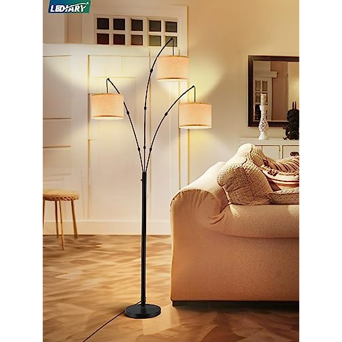 LEDIARY 3 Light Arc Floor Lamp, 82.7" Modern Black Floor Lamp for Living Room, 2400LM Tall Standing Lamp, Mid Century Tree Floor Lamp for Bedroom Office, 3 LED Bulbs Included